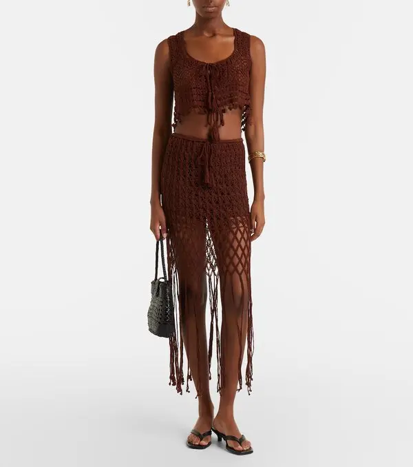 Anna Kosturova Crochet Fringed Cotton Miniskirt