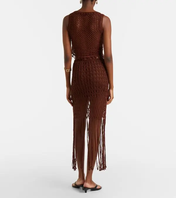 Anna Kosturova Crochet Fringed Cotton Miniskirt