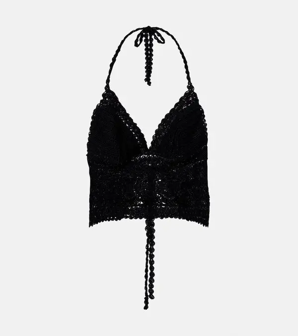 Anna Kosturova Filigree Crochet Halterneck Cotton Top - Black