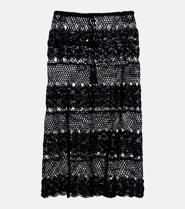 Anna Kosturova Filigree Crochet Cotton Midi Skirt - Black