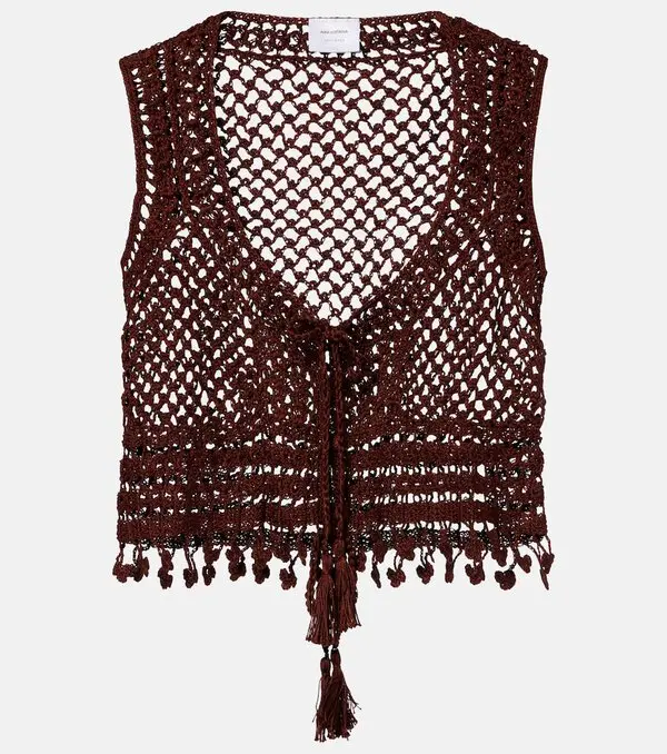 Anna Kosturova Marrakesh Crochet Cotton Crop Top - Brown