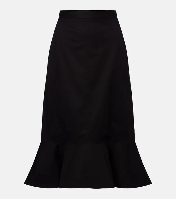 Plan C Ruffled Cotton-blend Poplin Midi Skirt - Black