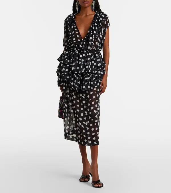 Dries Van Noten Polka-dot Ruffled Midi Skirt