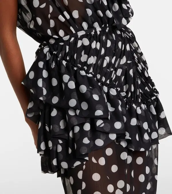 Dries Van Noten Polka-dot Ruffled Midi Skirt