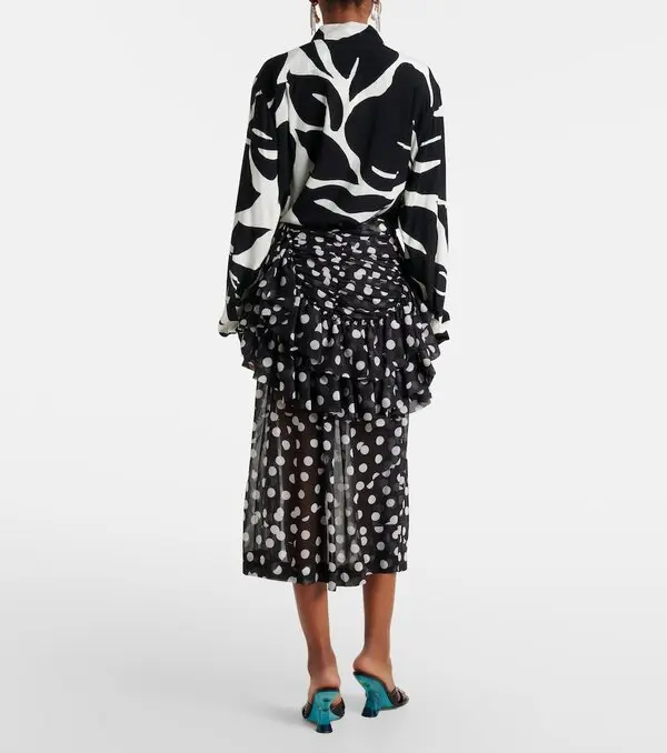 Dries Van Noten Polka-dot Ruffled Midi Skirt