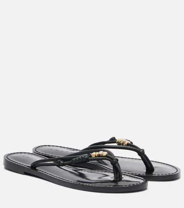 AMANU Leather Thong Sandals - Black