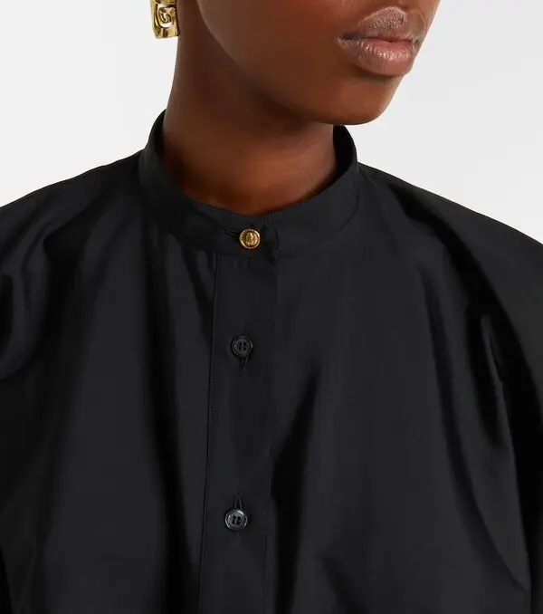 La DoubleJ Embroidered Cropped Cotton Shirt - Black
