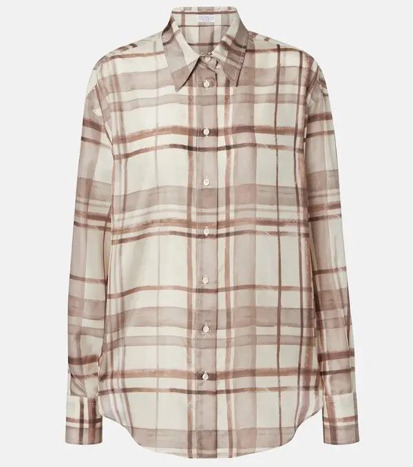 Brunello Cucinelli Checked Silk Shirt - Brown