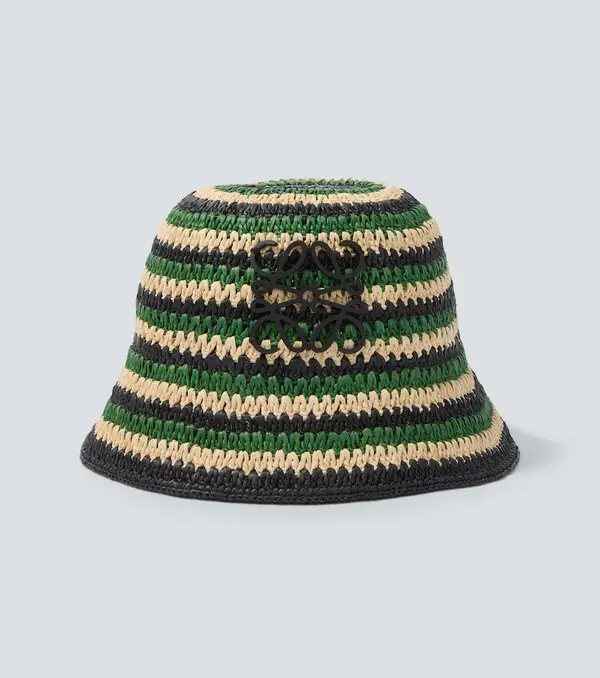 Loewe Striped Raffia Bucket Hat - Black