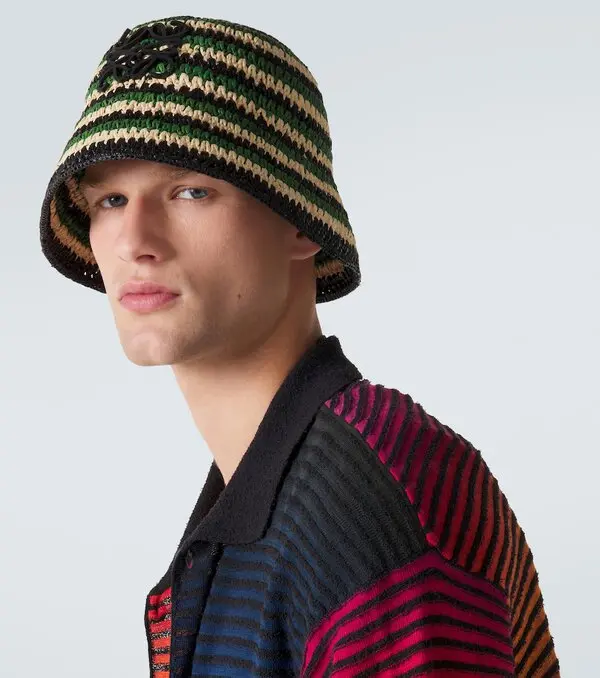 Loewe Paula's Ibiza Striped Raffia Bucket Hat