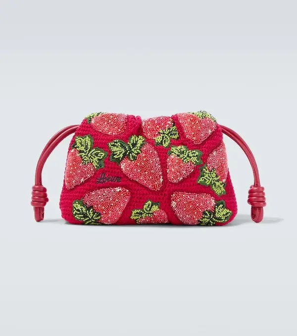 Loewe Flamenco Mini Beaded Clutch - Red