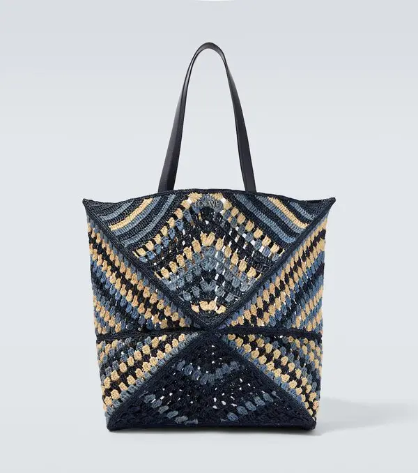 Loewe Puzzle Fold Xl Raffia Tote Bag - Blue