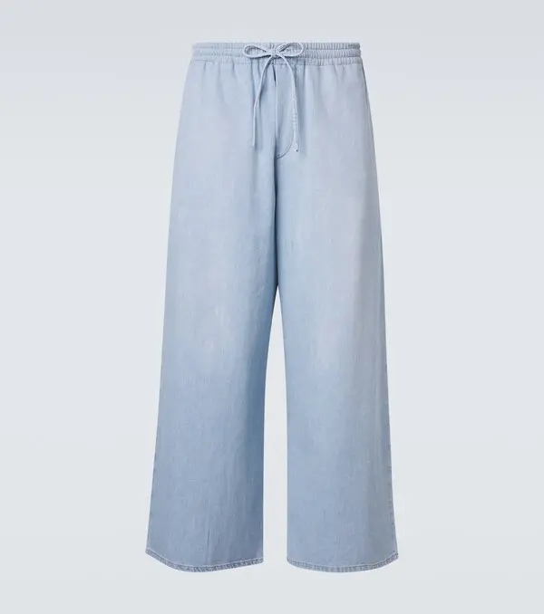 Loewe Anagram Denim Cropped Wide-leg Pants - Blue