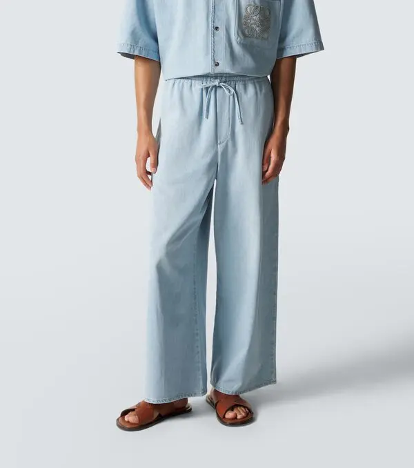 Loewe Anagram Denim Cropped Wide-leg Pants - Blue
