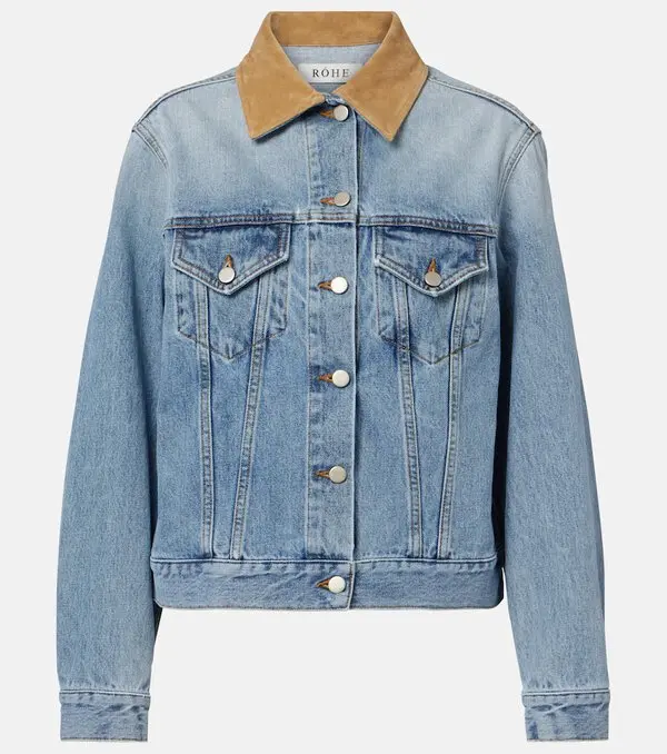 RÓHE Suede-trimmed Denim Jacket - Blue