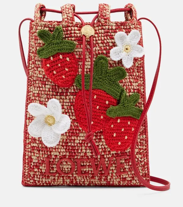 Loewe Raffia Pouch With Strap - Red