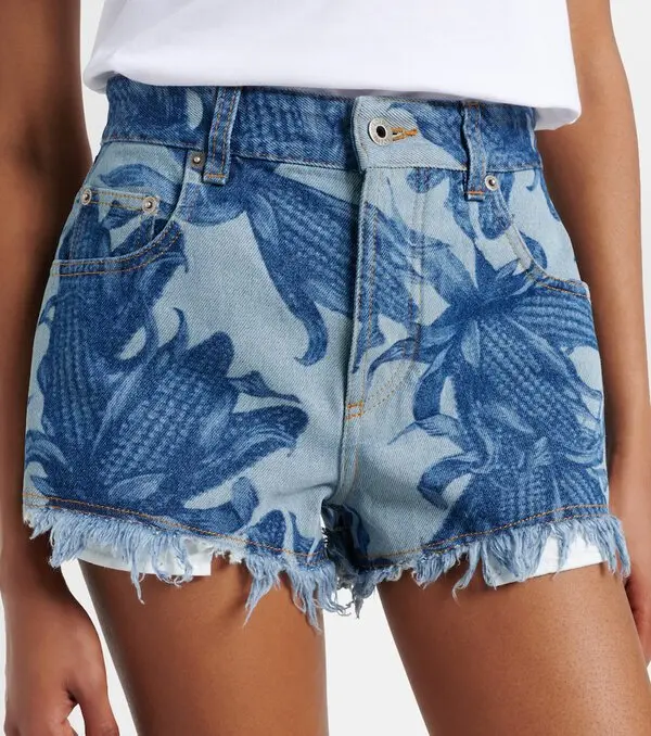Loewe Paula's Ibiza Frayed Printed Denim Shorts