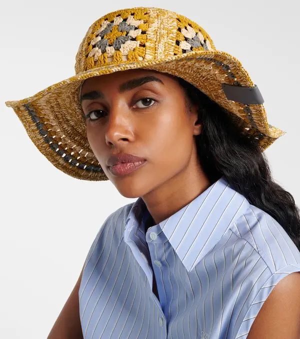 Loewe Paula's Ibiza Crochet Raffia Bucket Hat - Beige