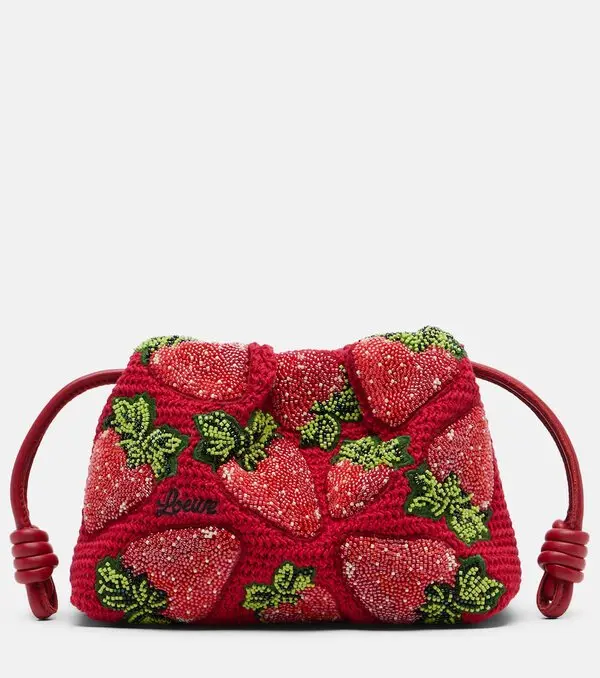 Loewe Flamenco Mini Beaded Clutch - Red