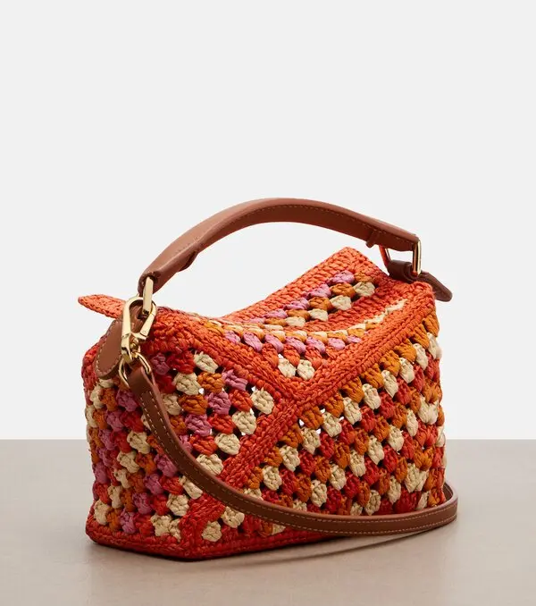 Loewe Paula's Ibiza Puzzle Mini Raffia Top-handle Bag - Orange