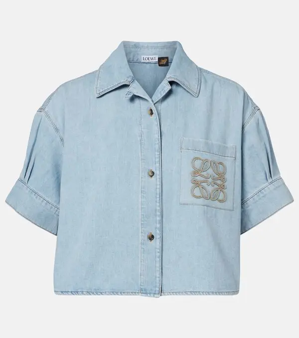 Loewe Paula's Ibiza Anagram Cropped Denim Shirt - Blue