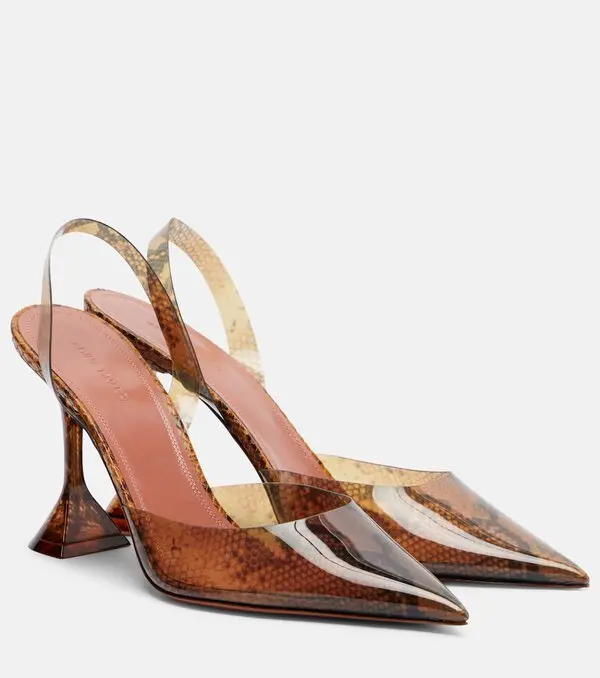 Amina Muaddi Holli Snake-print Slingback Pumps - Beige