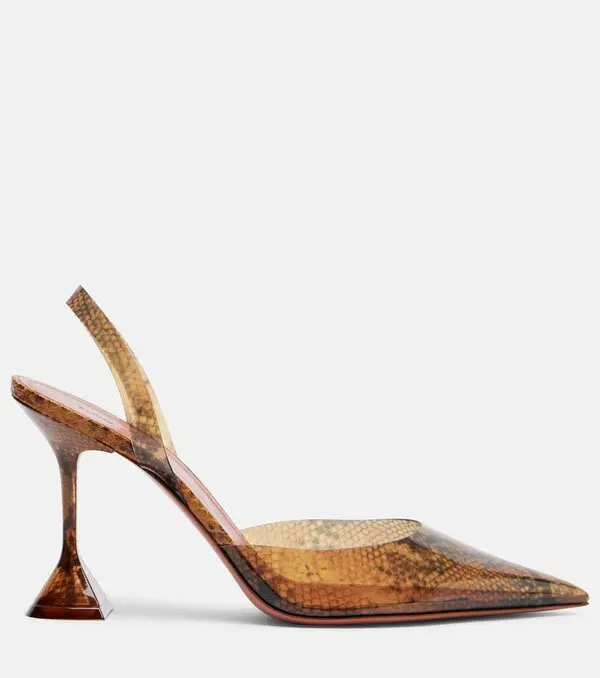 Amina Muaddi Holli Snake-print Slingback Pumps - Beige