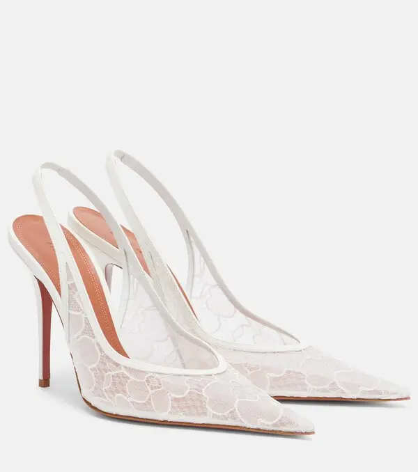 Amina Muaddi Anok Lace Slingback Pumps - White