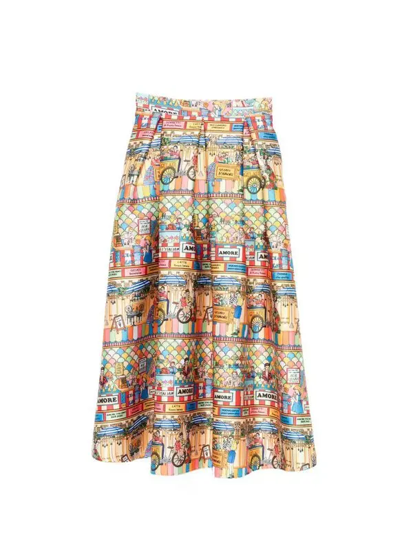 ALESSANDRO ENRIQUEZ Pleated Printed Midi Skirt