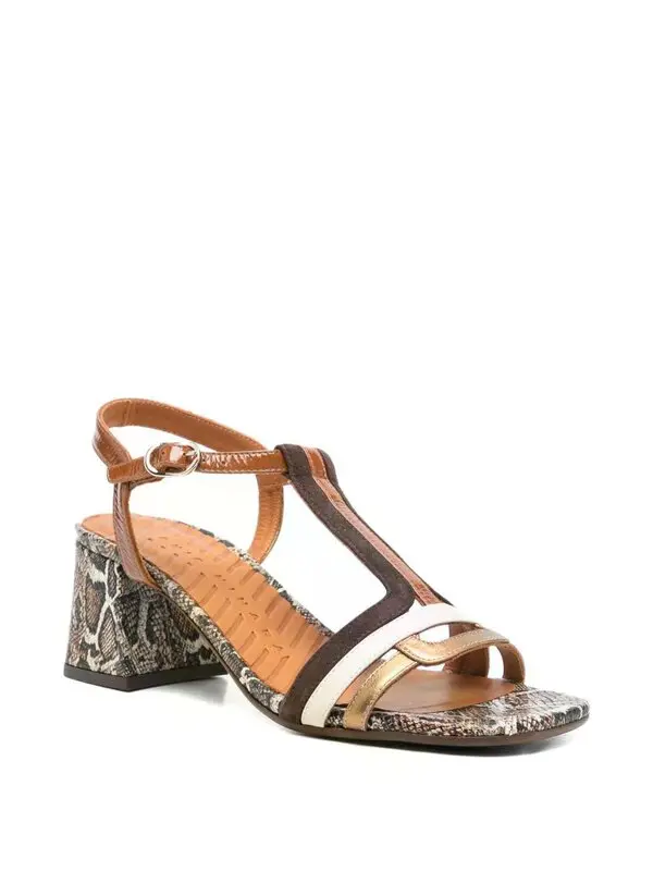 Chie Mihara Liluice Snakeskin-effect T-bar Sandals - Brown
