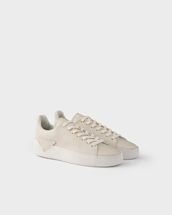 Prada Court Leather Sneakers - Chalk White
