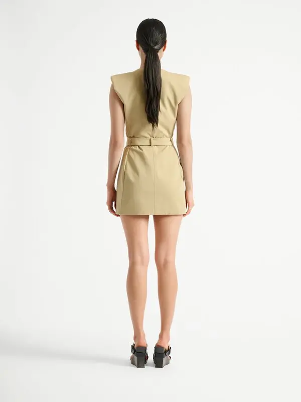 Balmain Short Belted Gabardine Dress - Beige