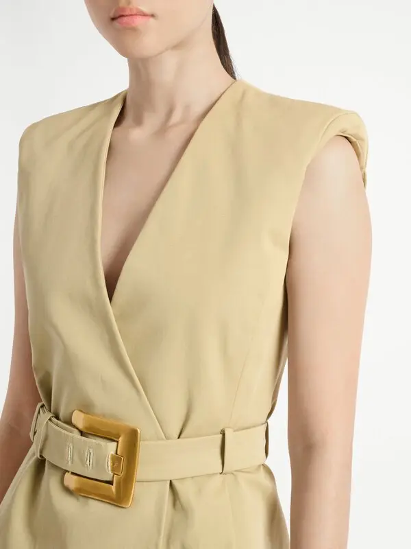 Balmain Short Belted Gabardine Dress - Beige