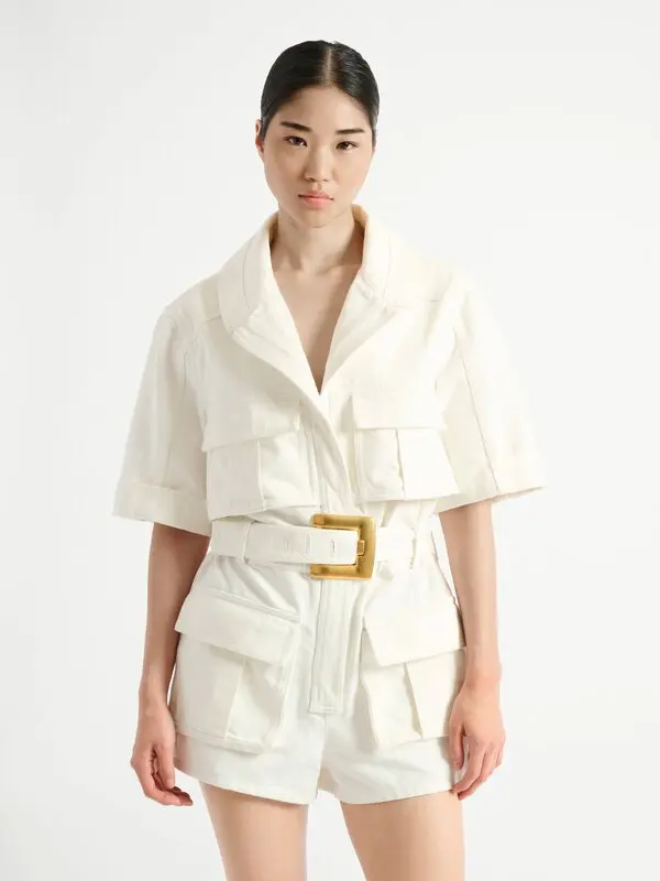Balmain Belted Denim Playsuit