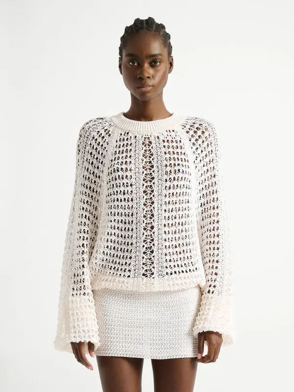 Balmain Crochet Lace Batwing Sleeve Dress