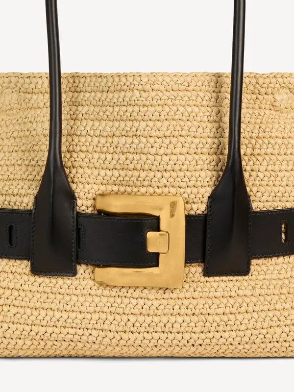Balmain Large Anthem Crochet And Leather Bag - Beige