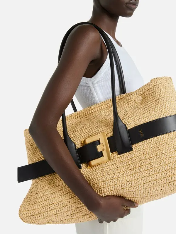 Balmain Large Anthem Crochet And Leather Bag - Beige