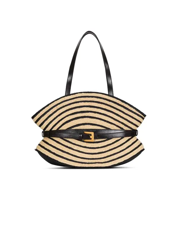 Balmain Shuffle Bag In Raffia And Leather - Beige