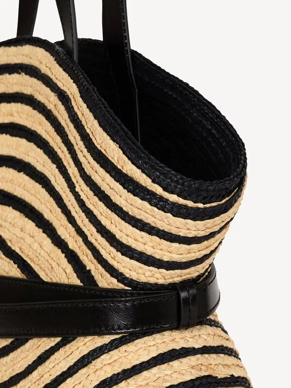 Balmain Shuffle Bag In Raffia And Leather - Beige
