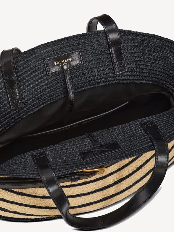 Balmain Shuffle Bag In Raffia And Leather - Beige