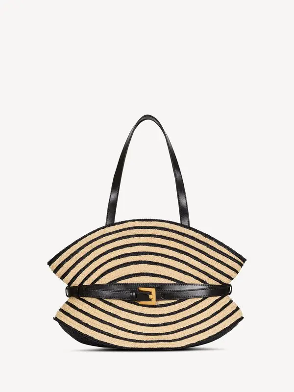 Balmain Shuffle Bag In Raffia And Leather - Beige