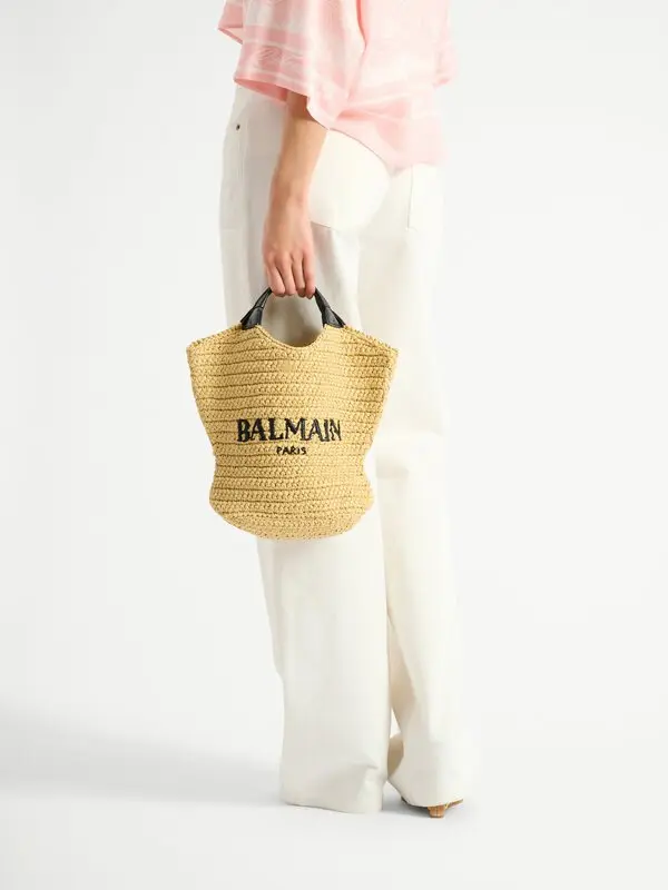 Balmain Mini Crochet Tote Bag - Beige