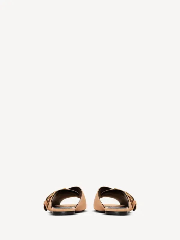 Balmain Flat Suede Leather Anthem Mules - Beige