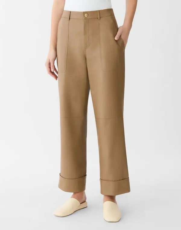 Lafayette 148 New York Nappa Leather Ankle Pant - Green Clay