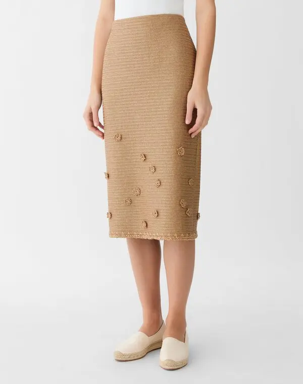 Lafayette 148 New York Floral Crochet Midi Skirt - Teak