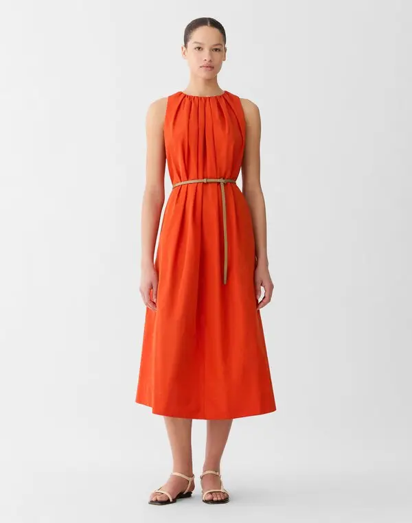 Lafayette 148 New York Technical Taffeta Belted Midi Dress - Orange Poppy