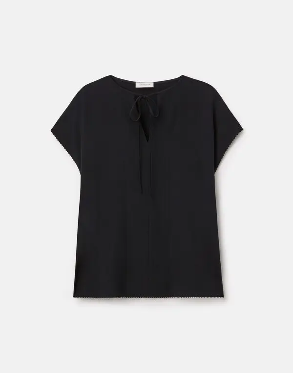 Lafayette 148 New York Organic Silk Stretch Georgette Keyhole Blouse - Black