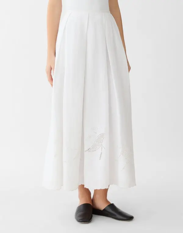 Lafayette 148 New York Organic Linen Embroidered Maxi Skirt - White