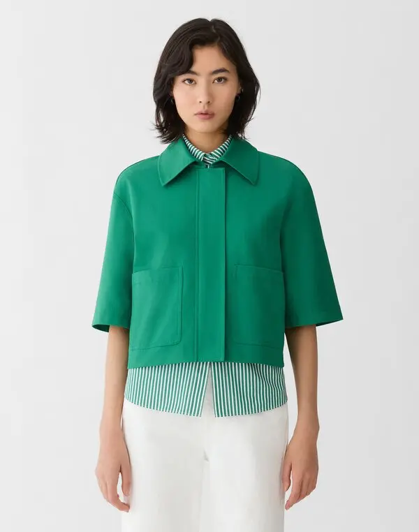 Lafayette 148 New York Cotton Stretch Twill Shirt Jacket - Leaf