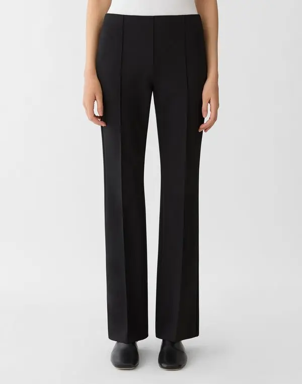 Lafayette 148 New York Cotton Stretch Pintuck Flared Pant - Black